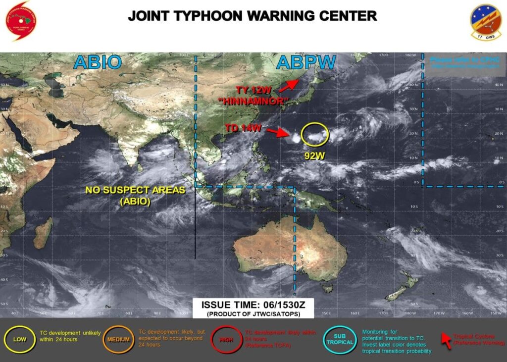 JTWC 熱帯低気圧（TROPICAL DEPRESSION 14W）を発表｜2022年9月6日15時30分（UTC）