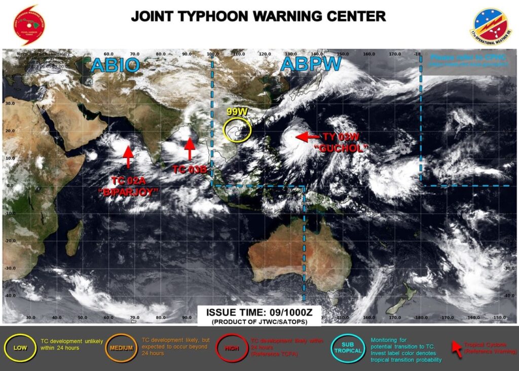 JTWC 香港の東に新たな低圧部99W解析 インド洋にサイクロン｜2023年6月9日06時00分UTC発行