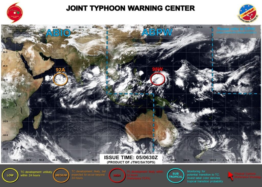 JTWC フィリピン海で低圧部98Wを解析｜2023年6月5日06時30分UTC発行