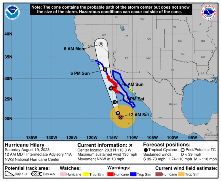 ハリケーン ヒラリー 84年ぶりにカリフォルニア州南部へ上陸可能性